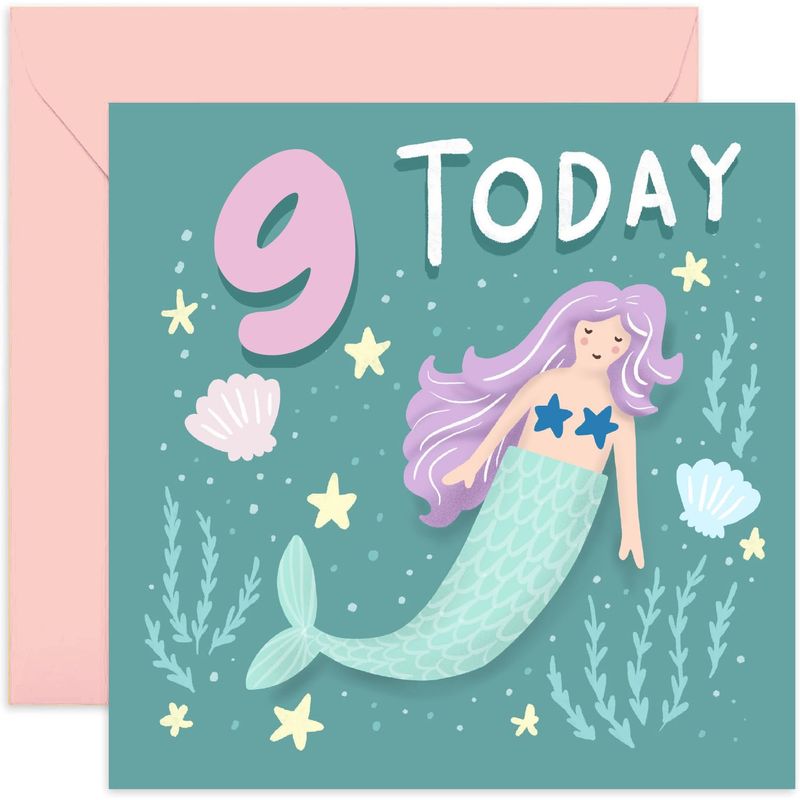 Old English Co. Happy 9th Birthday Card for Young Girl - Green Purple ...