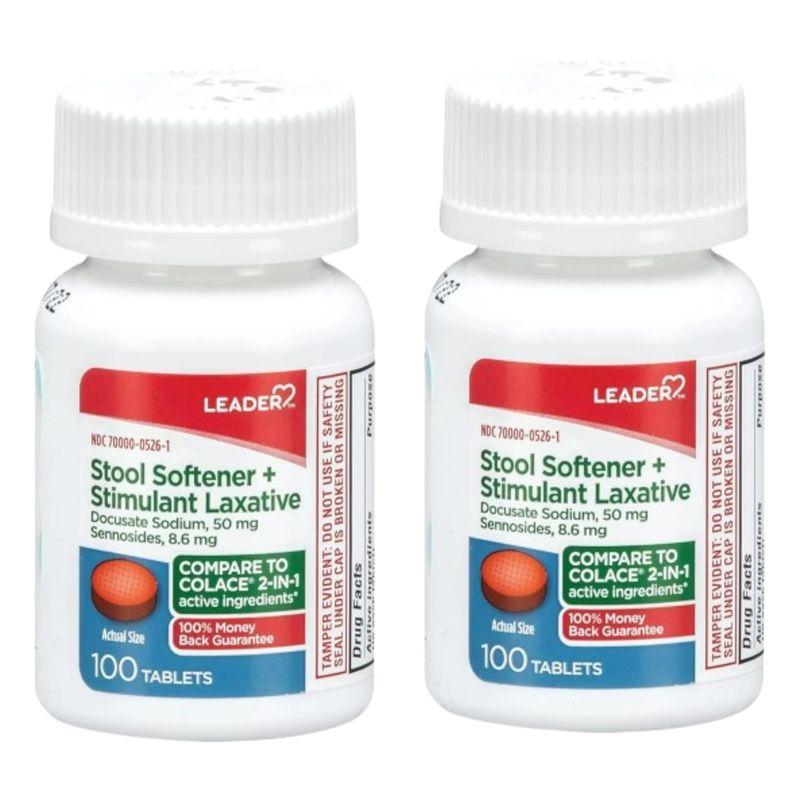 LEADER 2-in-1 Stool Softener & Stimulant Laxative, Docusate Sodium 50mg ...