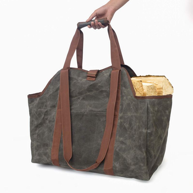 Waxed Canvas Log Tote Bag, Indoor Firewood Totes Holder, Round Wood ...