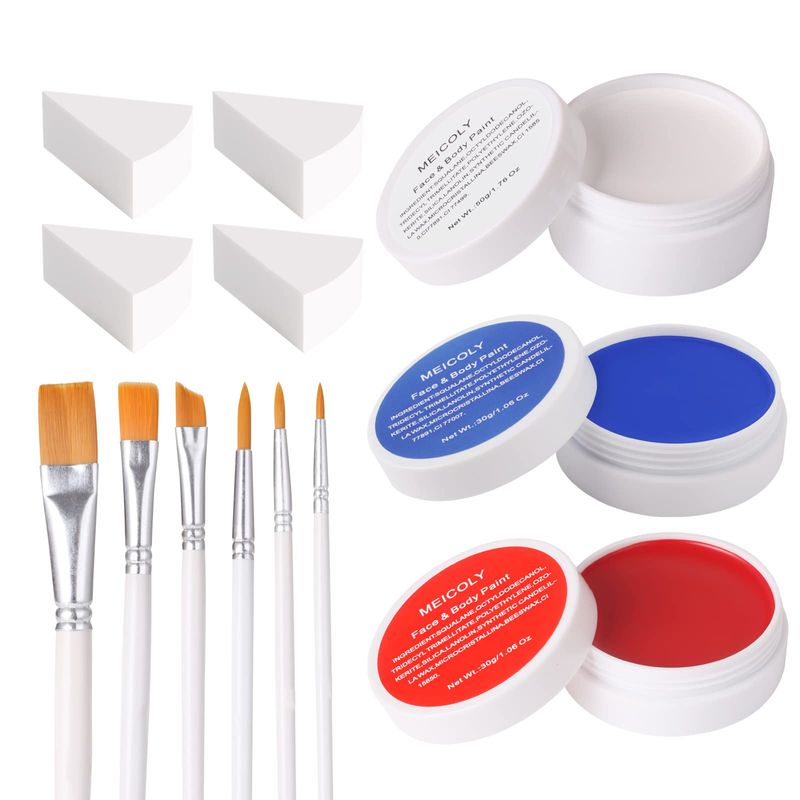 MEICOLY Red White Blue Face Body Paint Set,Halloween SFX Cosplay Clown ...