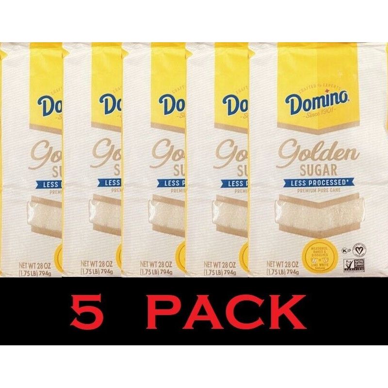 5x Domino Premium Pure Cane GOLDEN Sugar 28 oz / 1.75 Lb Bag - 5 PACK ...