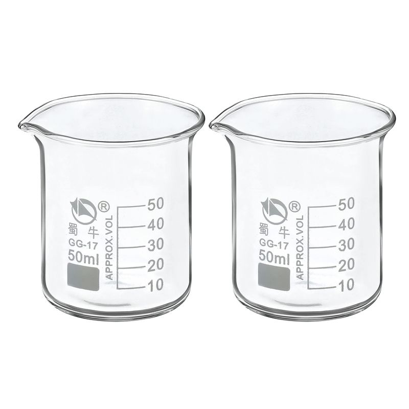 PATIKIL 50ml Low Form Glass Beaker, 2 Pack 3.3 Borosilicate Glass Graduated Printed Scale ...