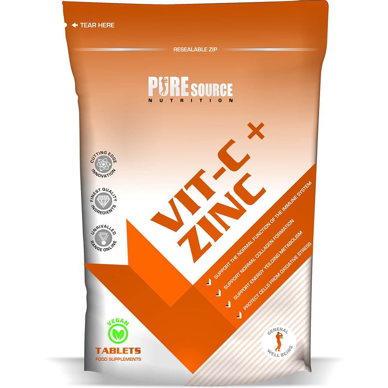 Pure Source Nutrition Vitamin C + Zinc Vegan Tablets Immune System ...