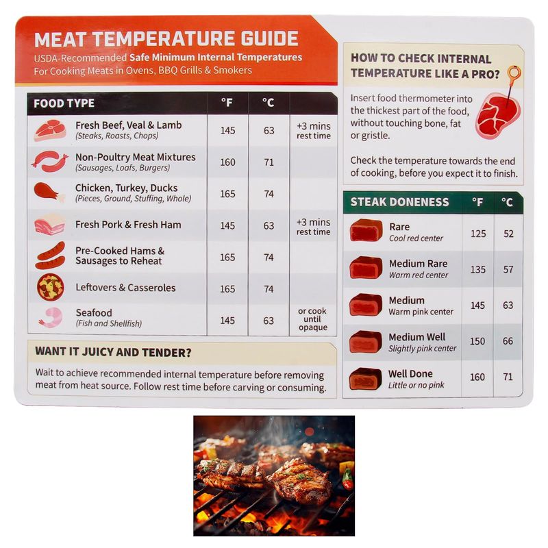 Meat Temperature Guide Conversion Chart, Beef, Pork, Lamb, Chicken ...