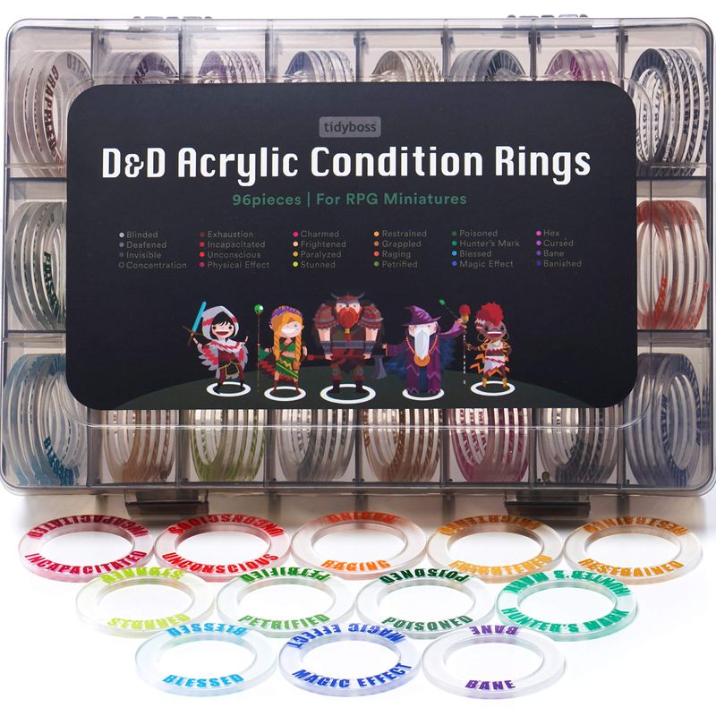Tidyboss DND Accessories Miniatures Acrylic Condition Rings | 96 PCS ...
