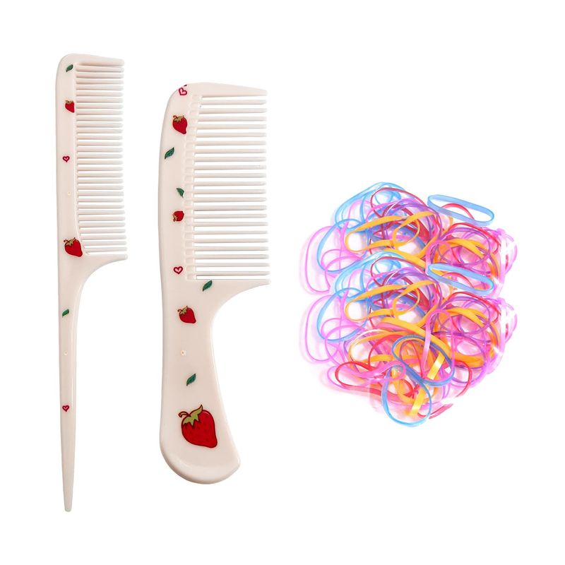 2 Pieces Of Strawberry Combs, 1 Pack Of Jelly-Colored Rubber Bands ...