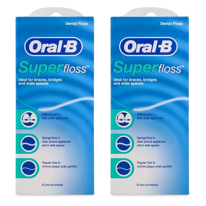 Oral Superfloss 50 Pre-Cut Strands, Pack of 2 Dental Floss Ideal for ...