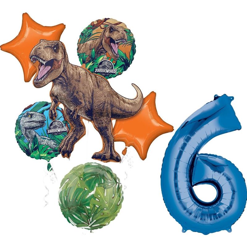 Jurassic Dinosaur World 6th Birthday Party Supplies Foil Balloon Bouquet Decorations - Online ...