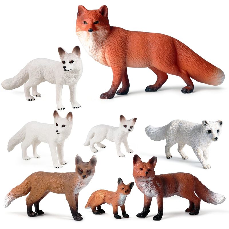 SIENON 8Pcs Fox Toy Figures Arctic Fox and Red Foxes Figurines Set Fox ...