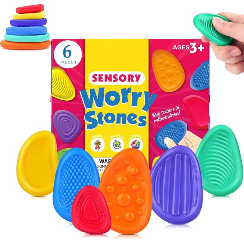 Fidget Toys Sensory Stone,6 Pack Textured Worry Stone Social for Autism Kids Adults Fidget ...