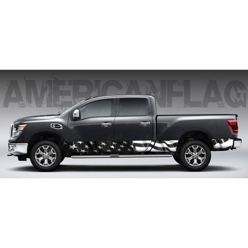 American Flag (Black and White) Waving Rocker Panel Graphic Decal Wrap ...