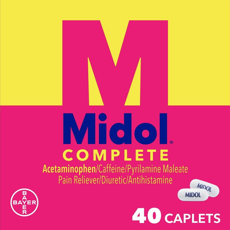 Midol Complete Menstrual Pain Relief Caplets with Acetaminophen, 40 ...
