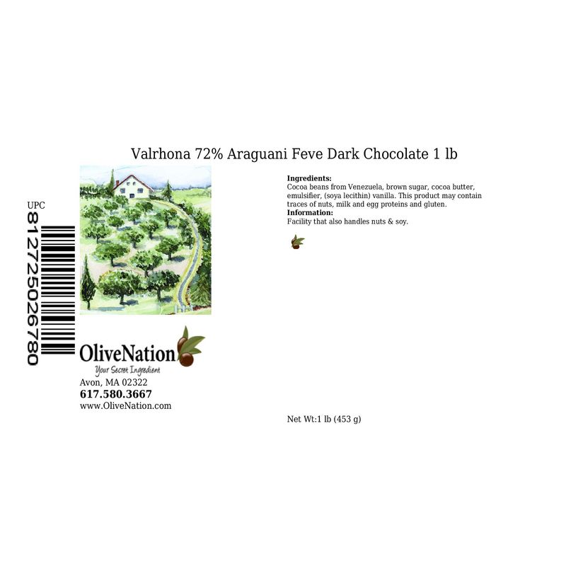 Valrhona 72% Araguani Dark Chocolate Feves from Olive Nation, 16 Oz ...