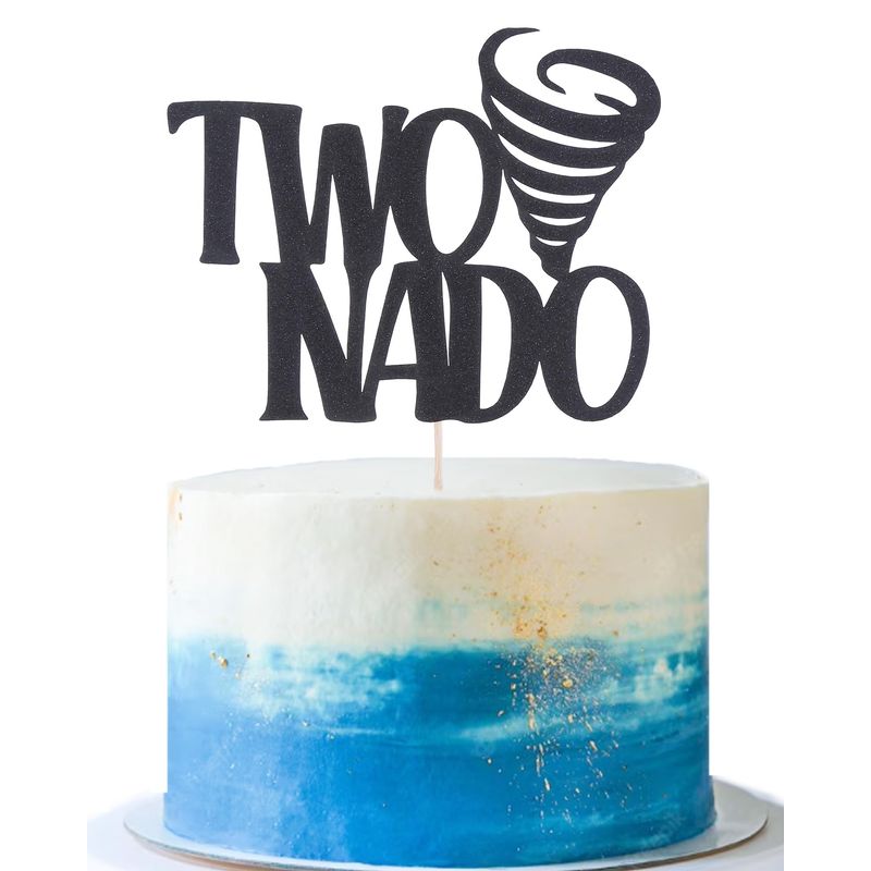 Twonado 2nd Birthday Cake Topper - Black Glitter Tornado Sign Second ...