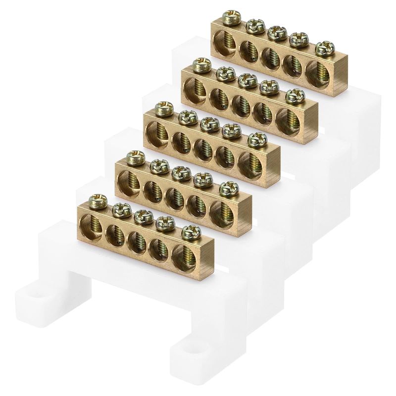 sourcing map 5 Pcs Terminal Ground Bar, 5 Positions Screw Brass ...