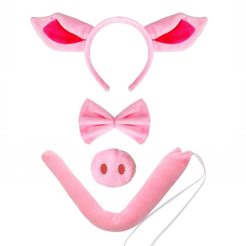 JIALWEN Pig Costume Set Pig Ears Headband Nose and Tail Bowtie Party ...