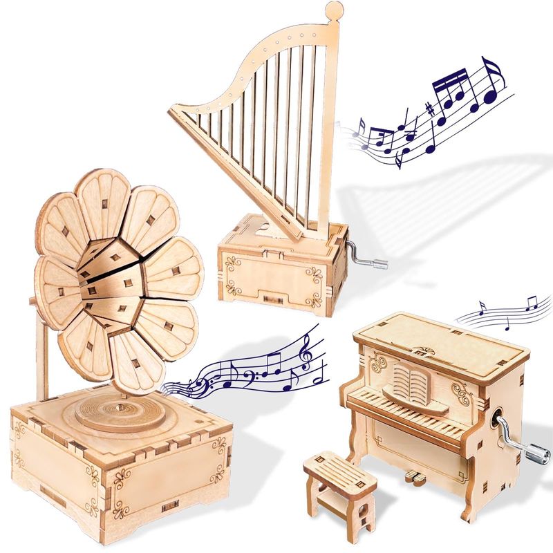 CYAZOO 3in1 3D Wooden Puzzle for Adults Music Box Set-Kids DIY Musical ...