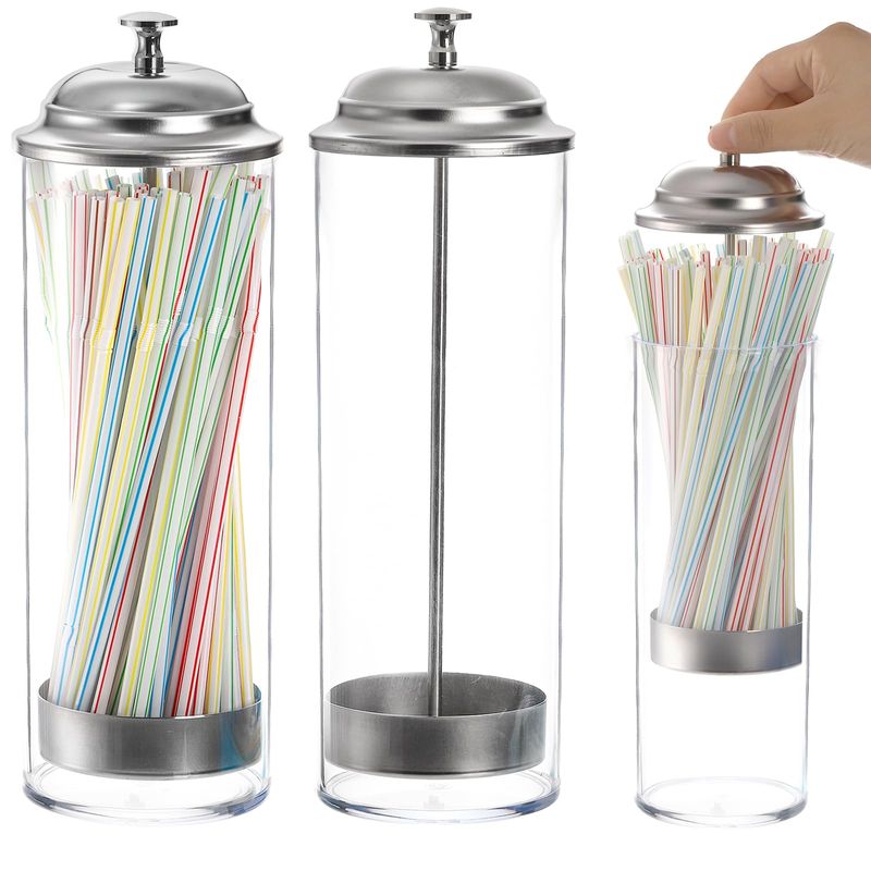 ZEAYEA 2 Pack Plastic Straw Dispensers, Clear Straw Holder with ...