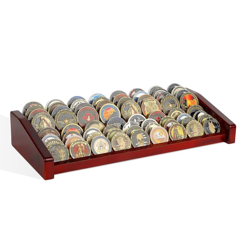 DecoWoodo Military Challenge Coin Display Holder Case, 8 Row Wooden ...