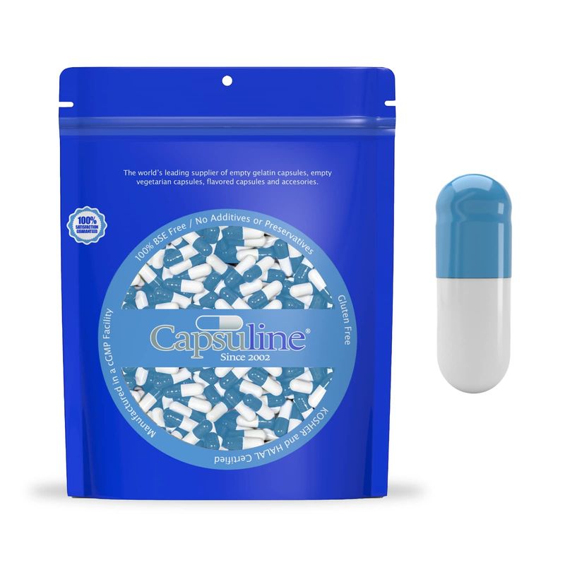 Capsuline Colored Size 000 Empty Gelatin Capsules Blue/White 1000 Count ...