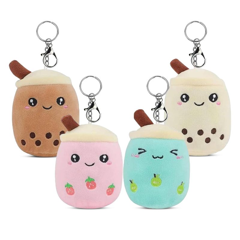 LETTERASHQP Pack of 4 bubble tea cuddly toy key rings, bubble tea plush ...