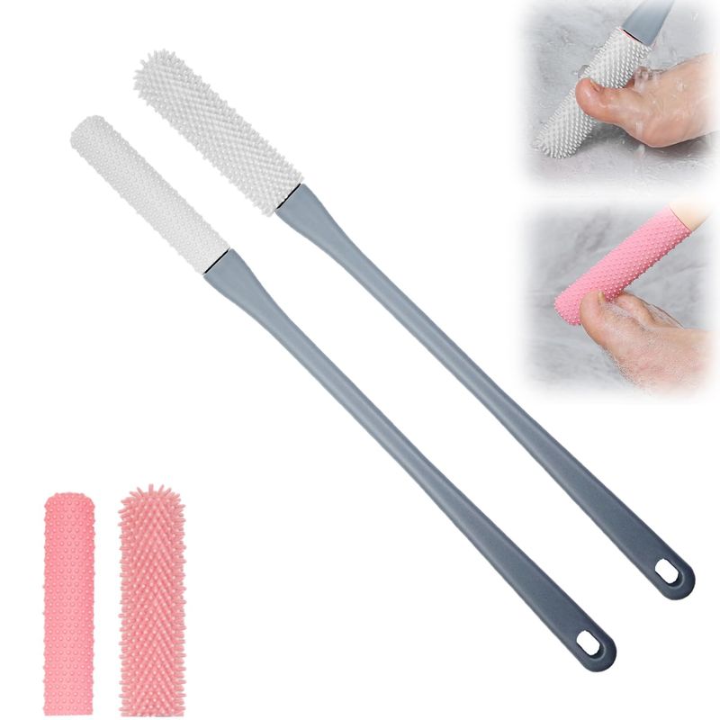 2 Pack Toe Cleaning Brush with 2 Pack Rubber Brush Head,15.7" Silicone ...