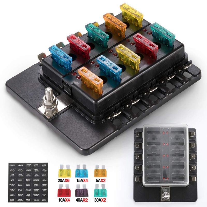 BUNKER INDUST 10-Way Fuse Box Blade Fuse Block Holder with LED ...