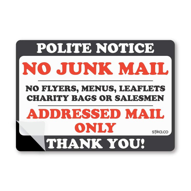 PREMIUM LAMINATED Polite Notice No Junk Mail Flyers Leaflets Menus ...
