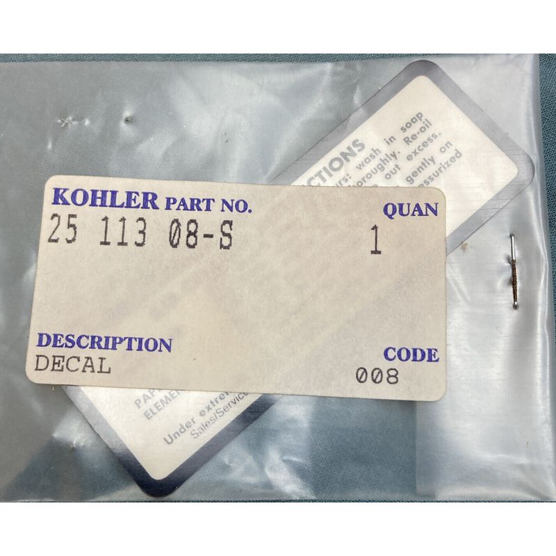 NEW GENUINE KOHLER 25 113 08-S DECAL: AIR CLEAN - Online Marketplace ...