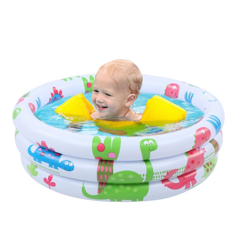 Inflatable Paddling Pool,3 Ring Portable Paddling Pools with Inflatable ...