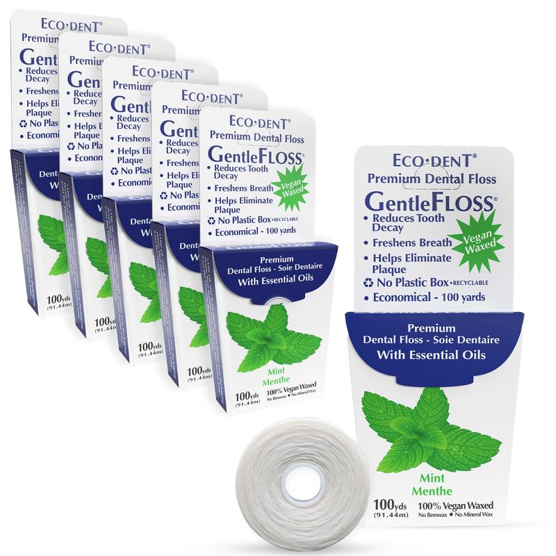 Eco-Dent GentleFloss Dental Floss, Waxed, Mint - Floss with Vegan Plant ...