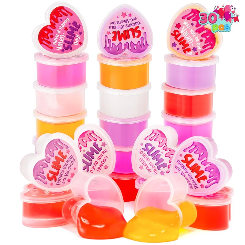 JOYIN 30 Pack Valentines' Day Slime, Heart Shape Slime Stress, Colorful Relief Fidget Toy for ...