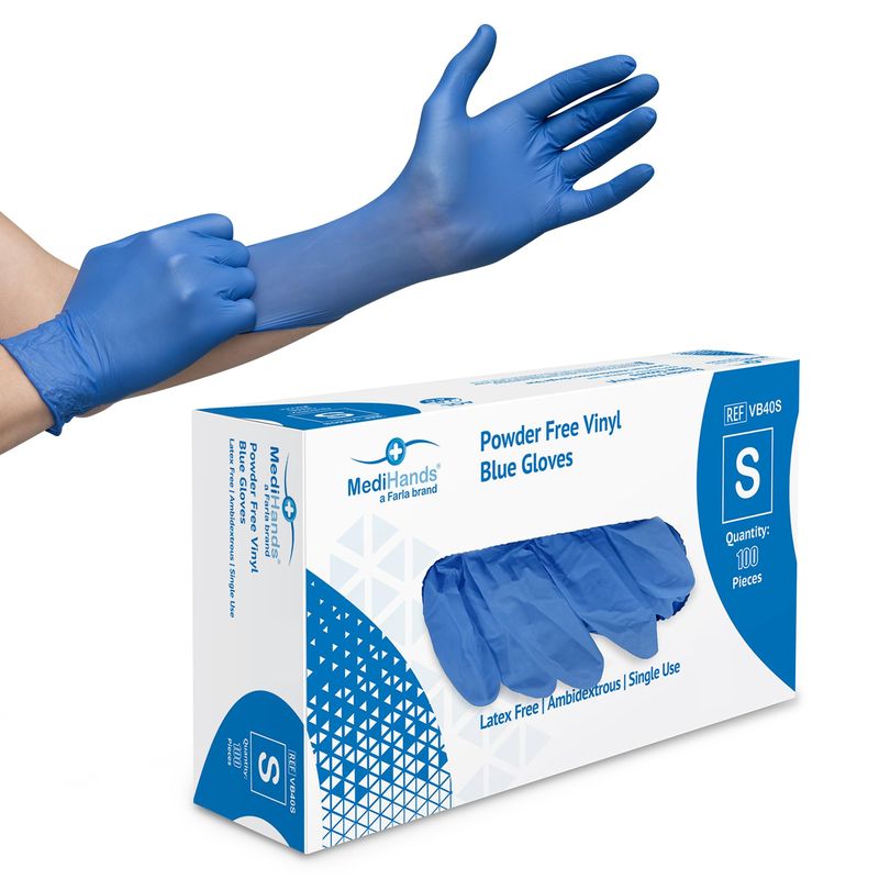 Farla MediHands Blue Small Vinyl Gloves - Box of 100 Disposable Vinyl ...
