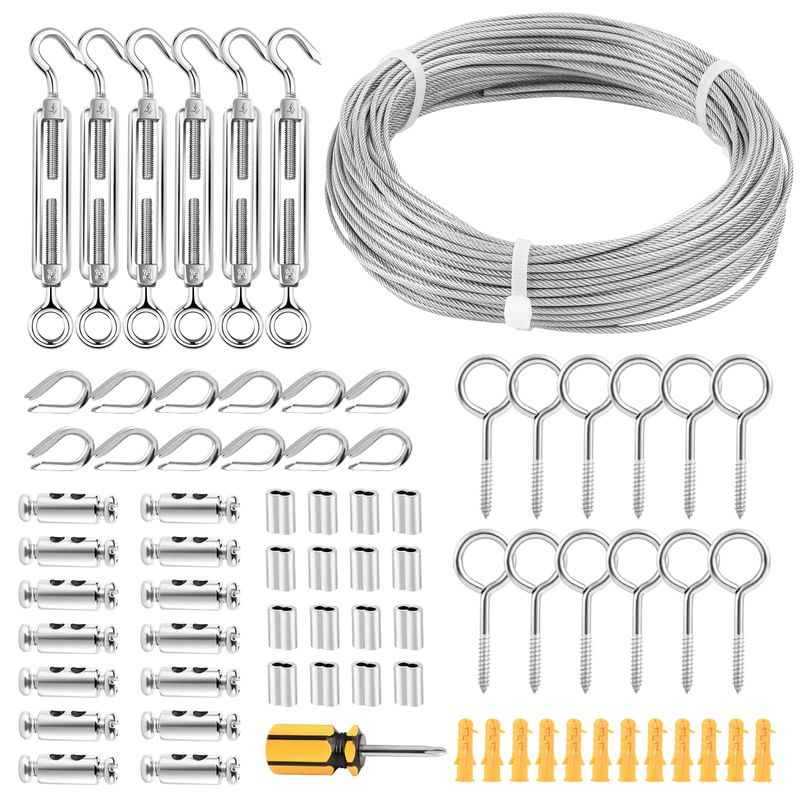 FSHIHINE Garden Wire Turnbuckle Wire Tensioner Kit with Wire Rope Cable 30M (2mm), 304 Stainless ...