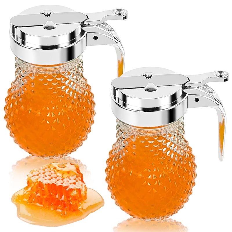 YEXEXINM 2 Pcs Honey Dispenser, Glass Syrup Dispenser, Honey jars Drip ...