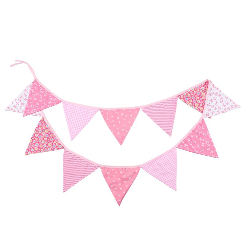 G2PLUS Double Sided Fabric Bunting Banner, Two Layer Triangle Floral ...