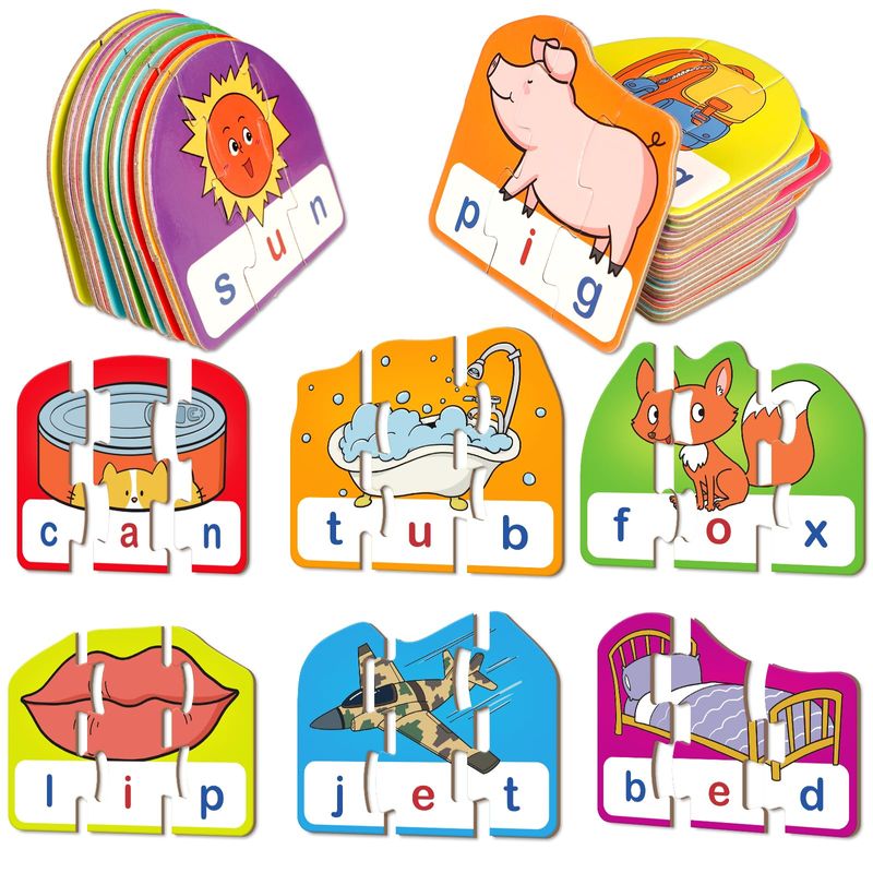 Kasfalci CVC Puzzle Cards for Kids,CVC Word Games,Phonics Games,Speech ...