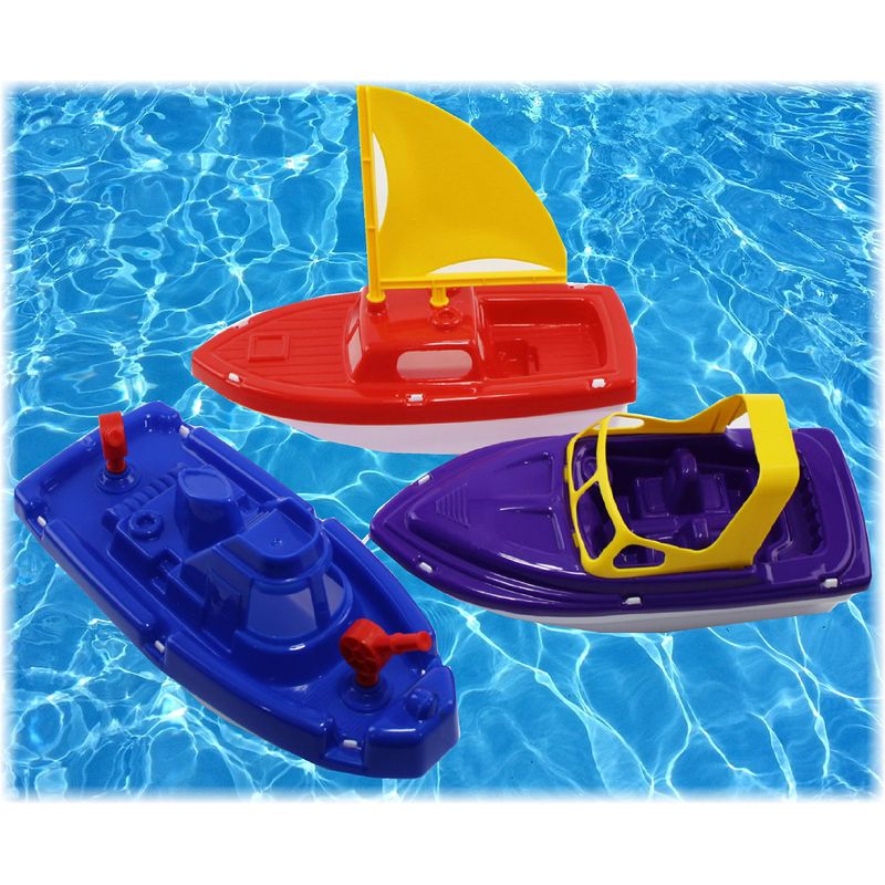 Matty's Toy Stop Plastic Boats Set Sailboat (Red), Speedboat (Purple ...