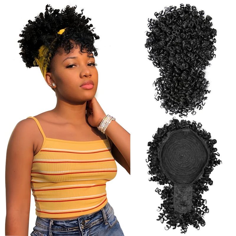 MODSIGHT Afro Puff Drawstring Ponytail with Bangs, Black Kinky Curly ...