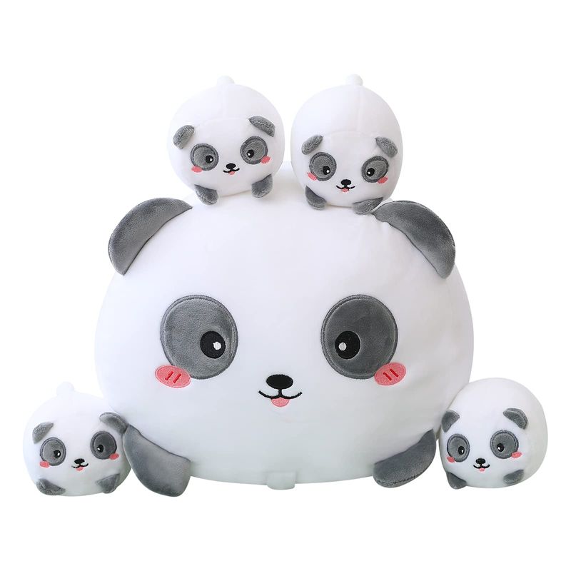 SQEQE Panda Mommy Stuffed Animal with 4 Baby Pandas, Super Soft Cartoon ...