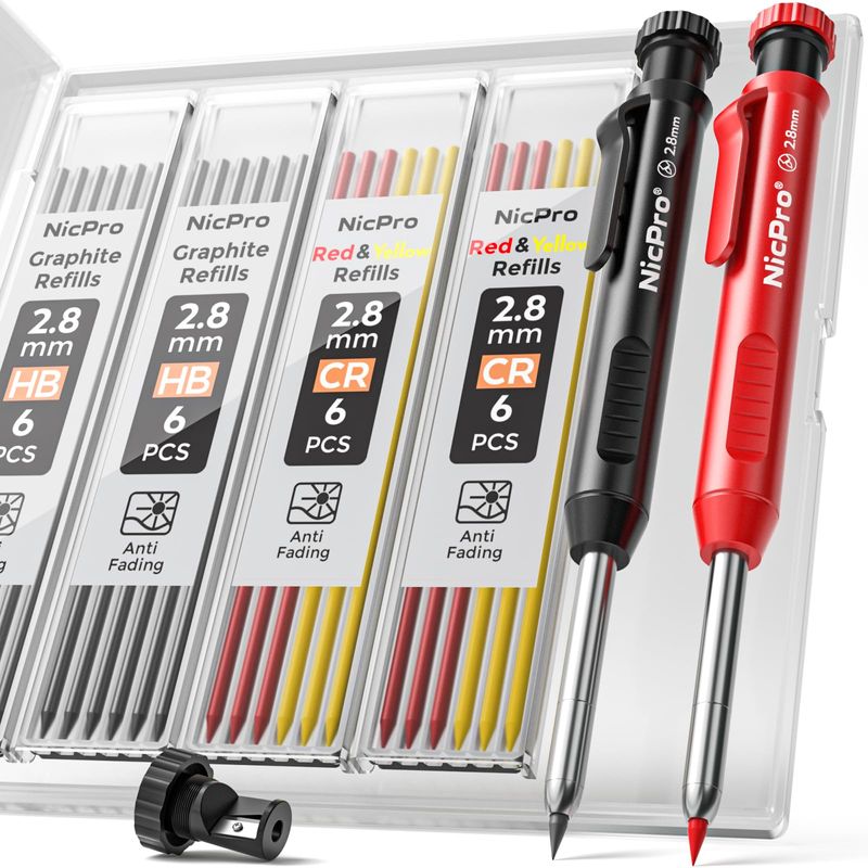 Nicpro Carpenter Pencil with Sharpener, Mechanical Pencils Set with 26 ...