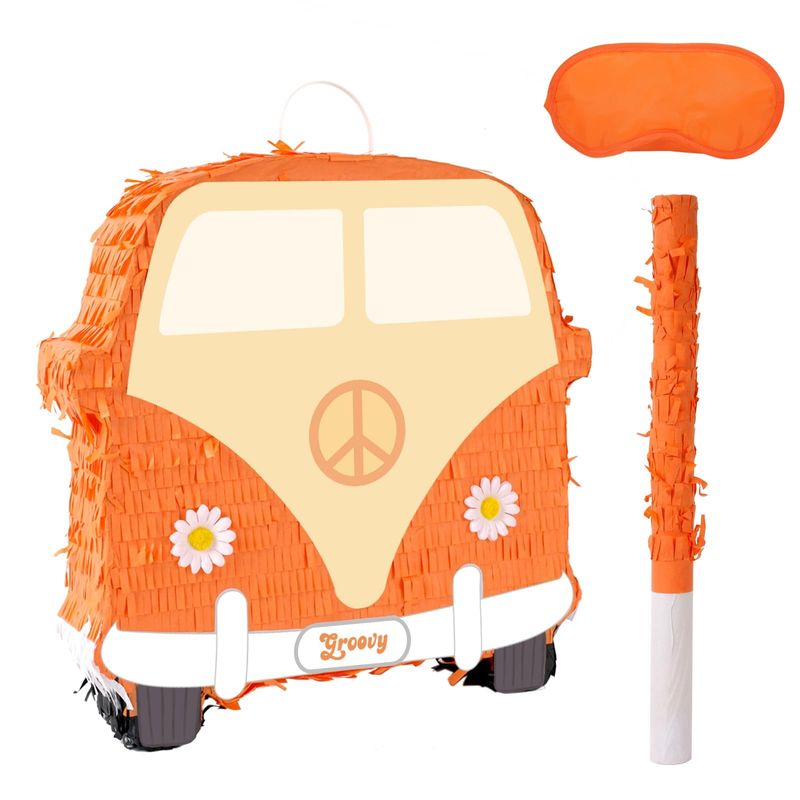 Hippie Van Pinata - Groovy Pinata with Blindfold and Bat for Kids ...