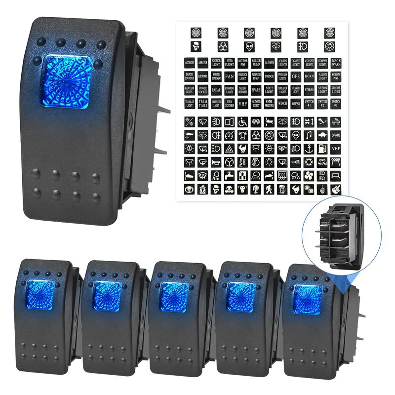 Anina 6PCS Rocker Switches 4Pin SPST 20A/12V 10A/24V ON/Off Set with ...