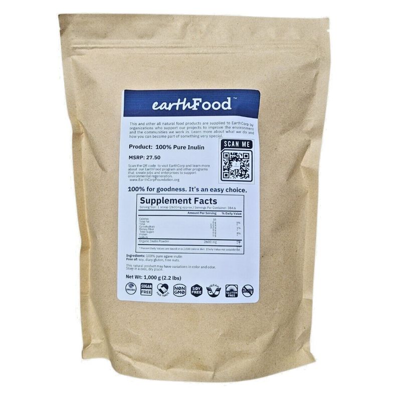 INULIN POWDER by EarthFood. 1 KG (2.2 lbs). Full COA, 100% pure, bulk ...