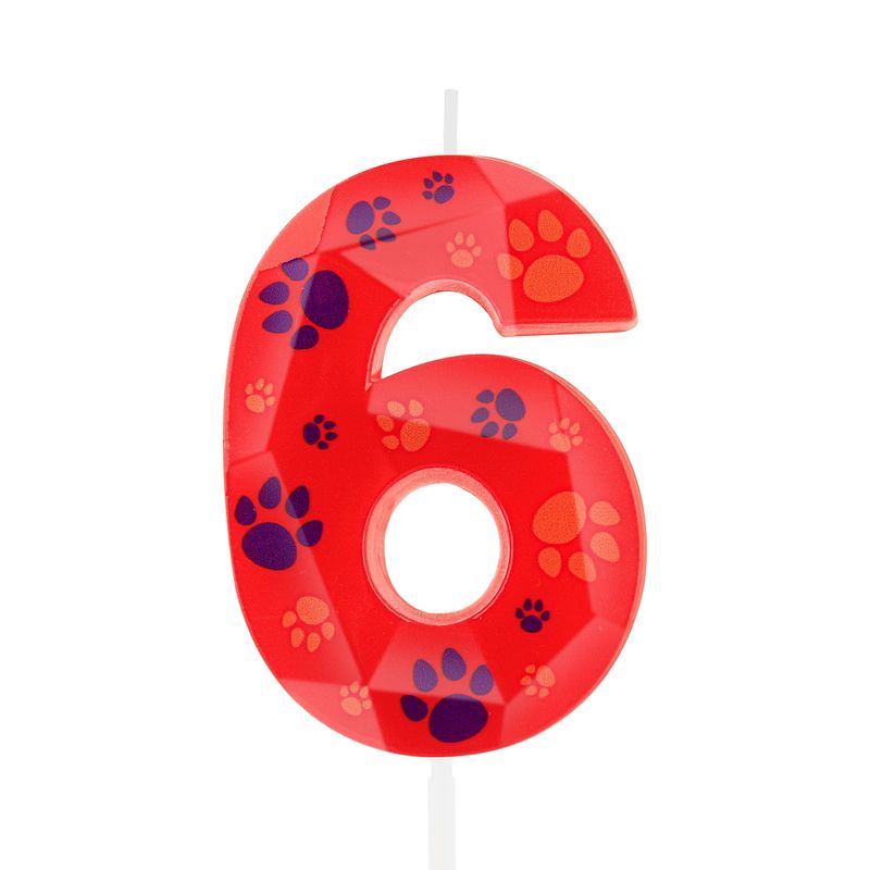 Hongplus 3D Red Number 6 Dog Paw Birthday Candles Dog Paw Prints ...