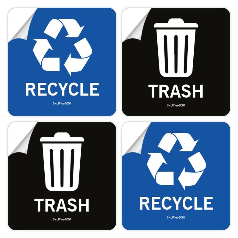 Sicol Plus Trash Recycle Stickers Recycle Bin Decals and Trash can ...