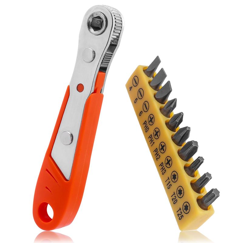 Mesee Mini Ratchet Wrench with 10 Types Screwdriver Bits Set, 1/4 ...