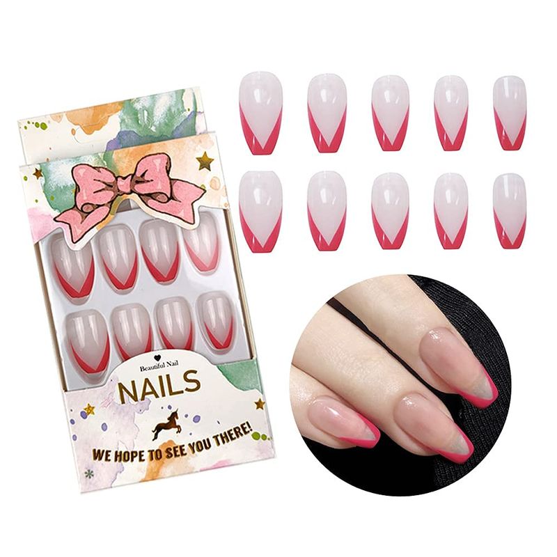 French Style Beveled Short Coffin Nails Red Ballerina Press on Nails ...