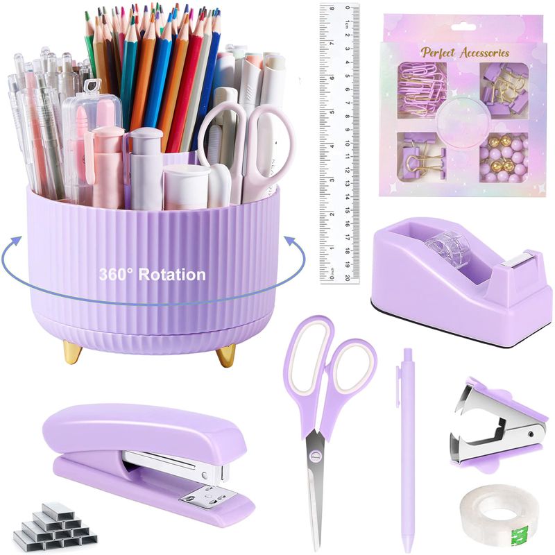 Purple Desk Accessories, Purple Office Supplies 360°Pen Holder Desk ...