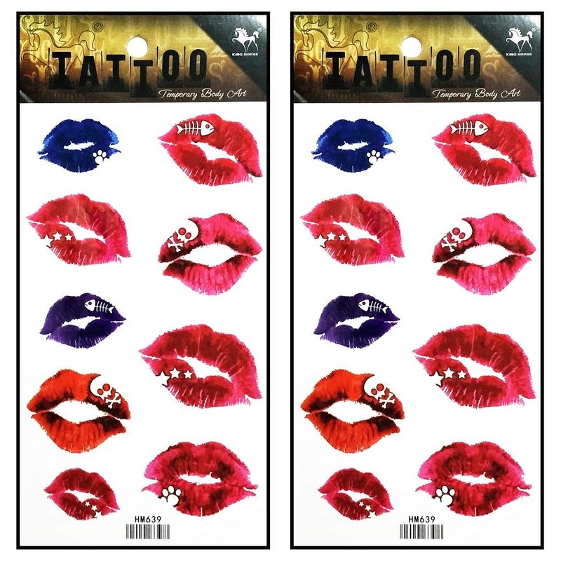 Tattoos 2 Sheets Biting Lips Lipstick Cosmetic Women Kiss Me Lips ...